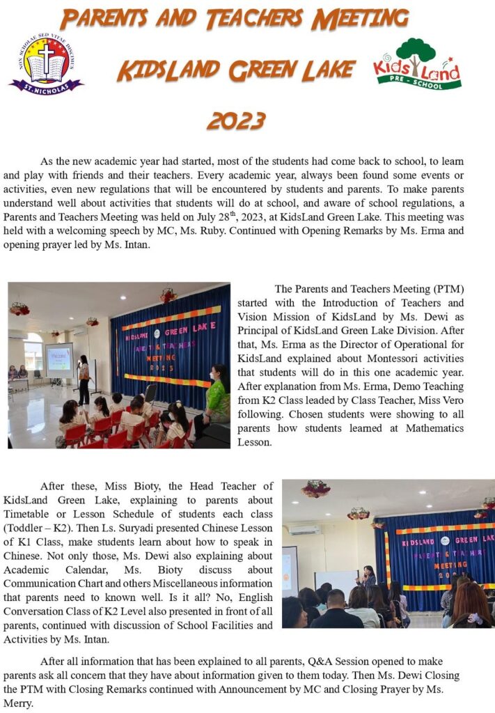 2023-2024 Parents & Teachers Meeting KidsLand Green Lake | Saint Nicholas School