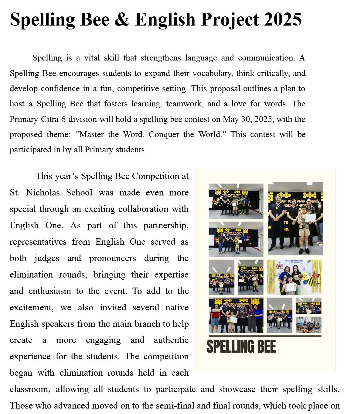Spelling Bee & English Project 2025 (Primary Citra) – Saint Nicholas School